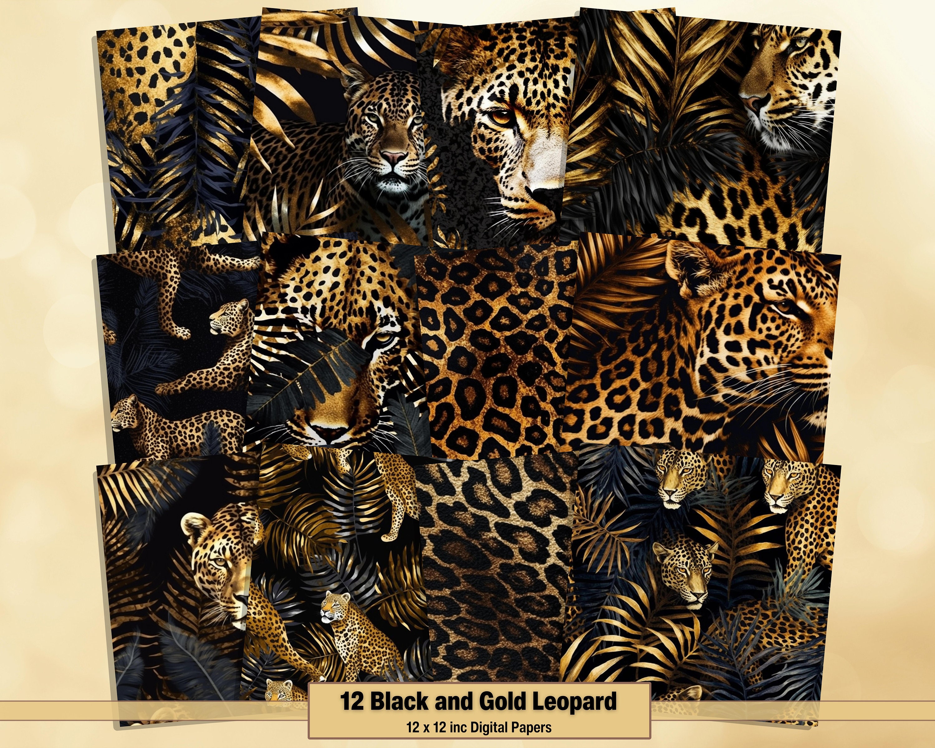 Printable Black & Gold Leopard Digital Papers Art Deco Style - Etsy
