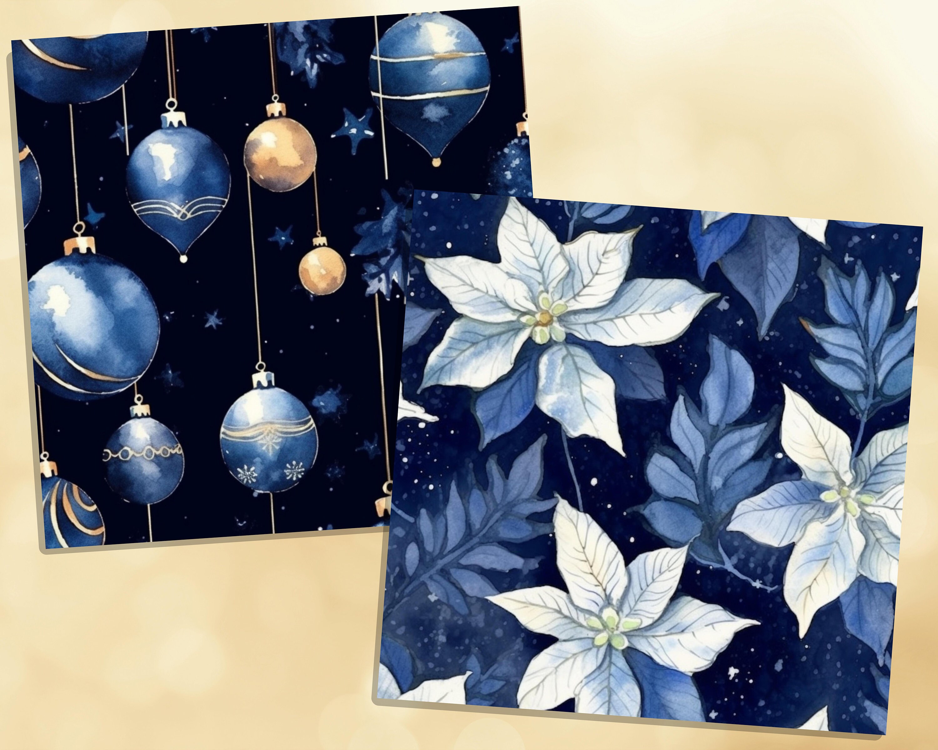 Printable Watercolor Navy Blue Christmas Digital Papers Xmas - Etsy