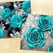 Printable Teal and Silver Floral Digital Papers, Turquoise Rose Page ...