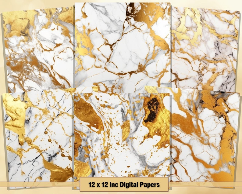 Printable White Gold Marble Textures Digital Papers, Marble Pages ...
