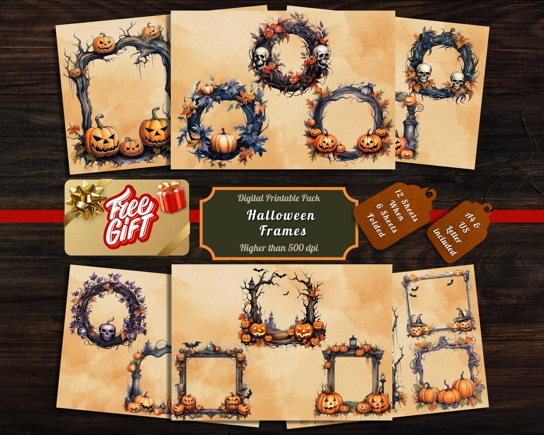 Printable Halloween Frames Digital Papers, Halloween Wreaths Ephemera ...