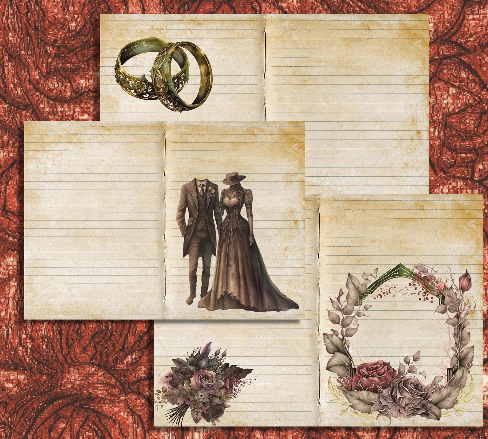 Printable Goth Wedding Digital Paper, Bride and Groom Ephemera, Gothic ...