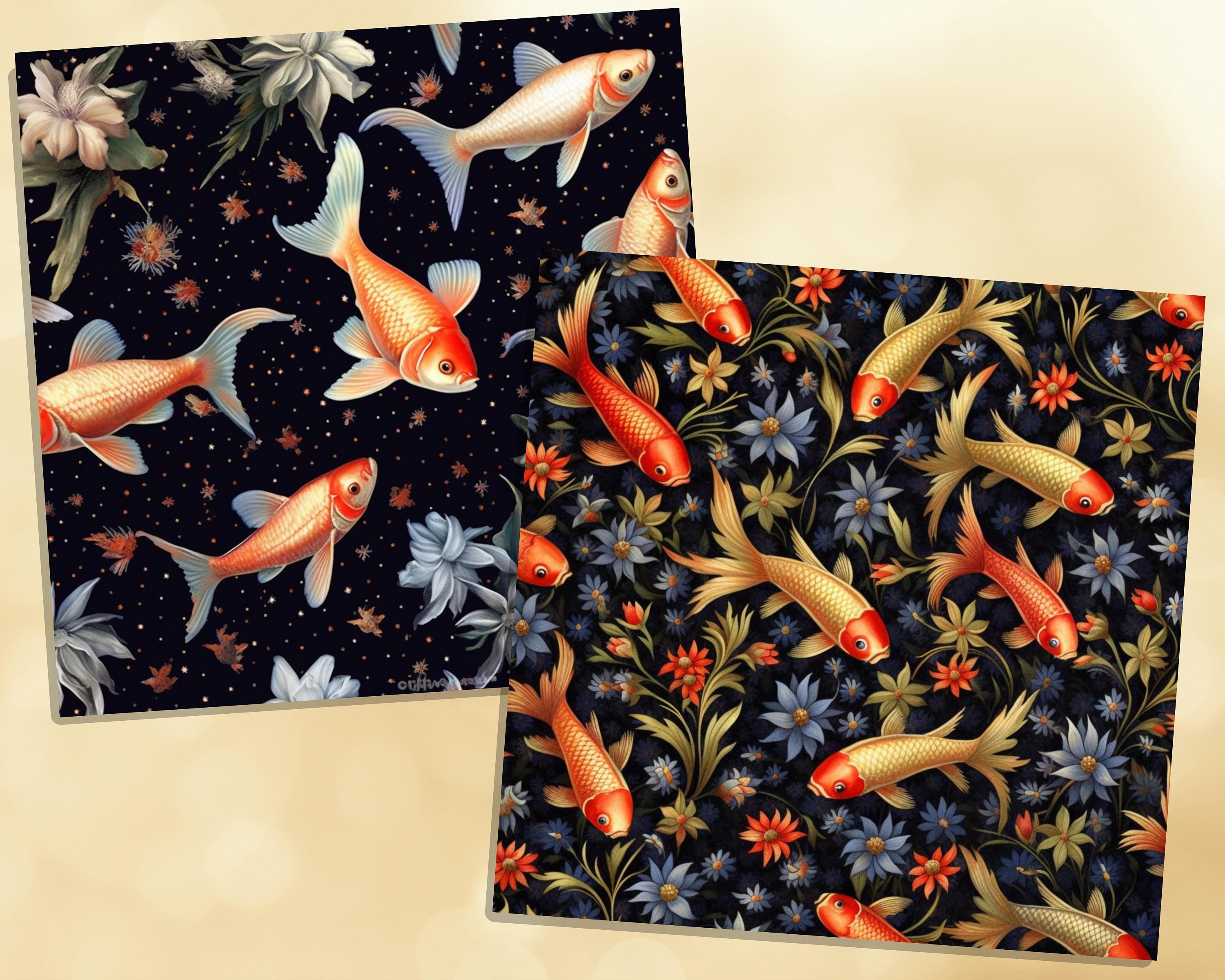 Printable Fantasy Koi Fish Digital Papers Goldfish Patterns - Etsy