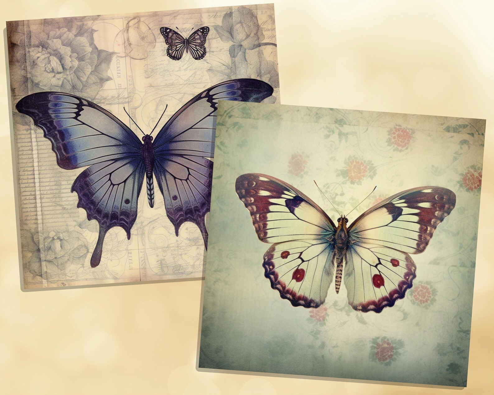 Printable Vintage Butterfly Digital Papers, Mystical Moth Pages ...
