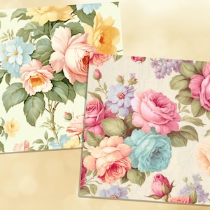 Printable Shabby Chic Floral Digital Papers, Flowers Pages, Vintage ...
