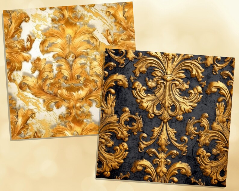 Printable Baroque Patterns Digital Papers, Gold Shabby Pages, Rococo ...