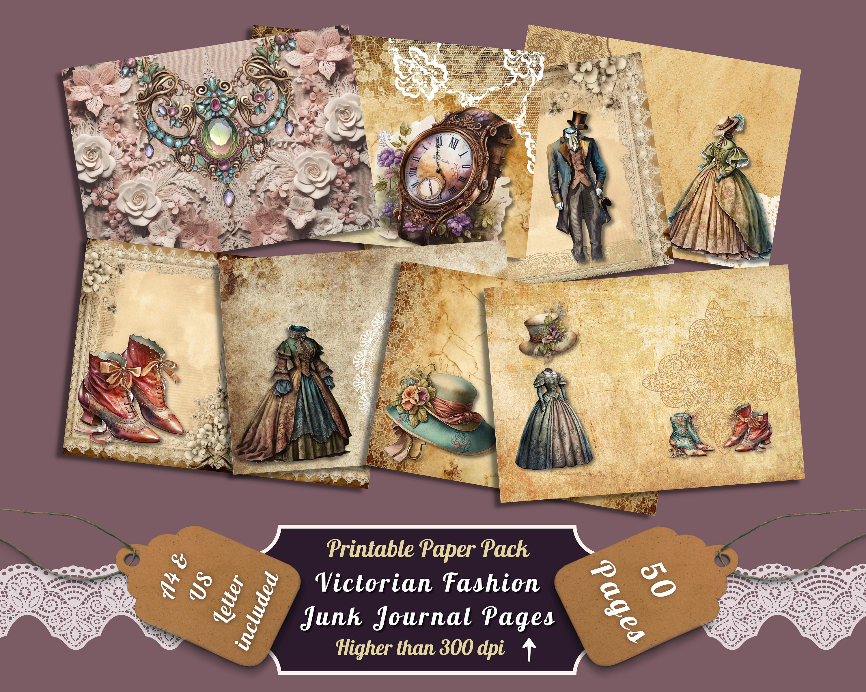 Printable Victorian Fashion Digital Papers Mega Bundle, Fussy Cuts Kit ...