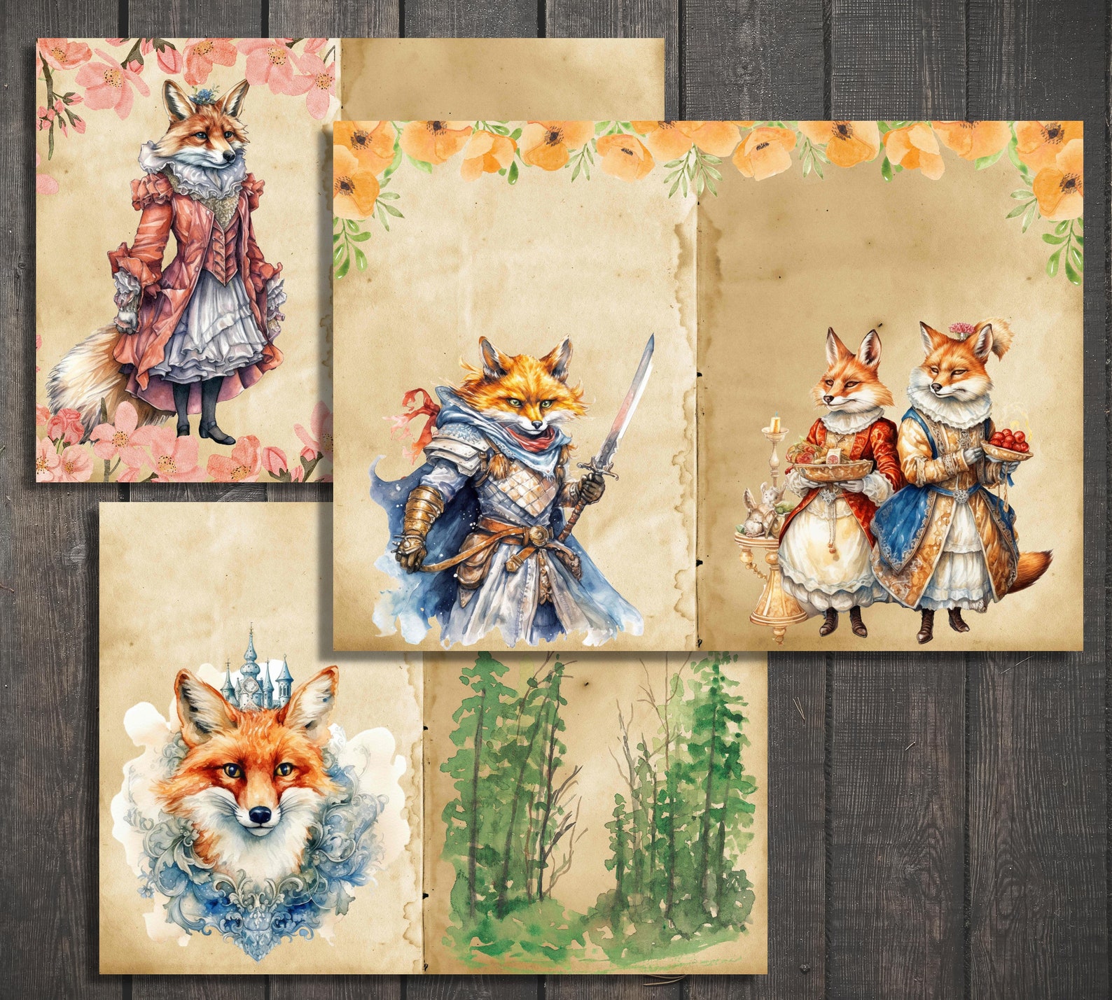 Printable Fox Fancy Paper, Dressed Foxes Ephemera, Victorian Fox Page ...