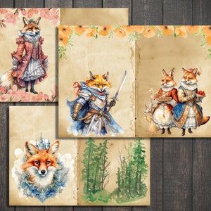 Printable Fox Fancy Paper, Dressed Foxes Ephemera, Victorian Fox Page ...