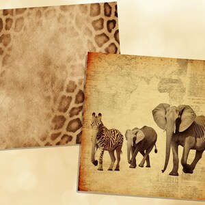 Printable Kraft Rainbow Safari Digital Papers, African Animals Pages ...