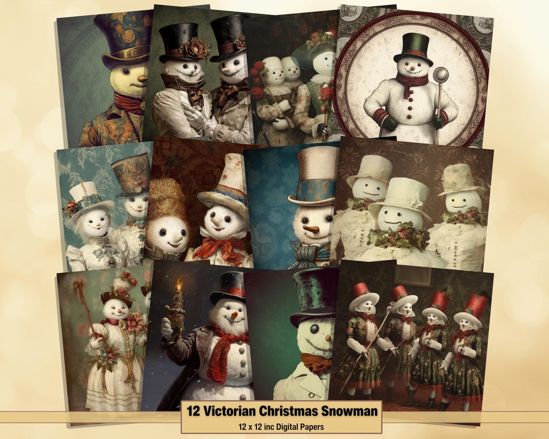 Printable Victorian Christmas Snowman Digital Papers, Xmas Pages ...