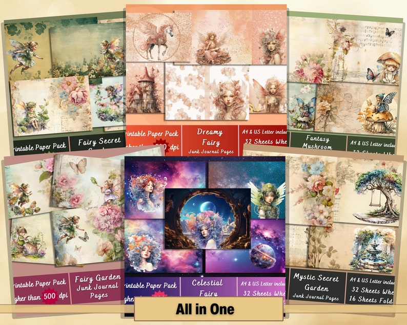 Printable Fairy & Fantasy Digital Paper Mega Bundle, Magic Page Bundles ...