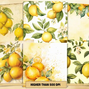 Printable Vintage Lemon Digital Paper, Summer Fruit Pages, Background ...
