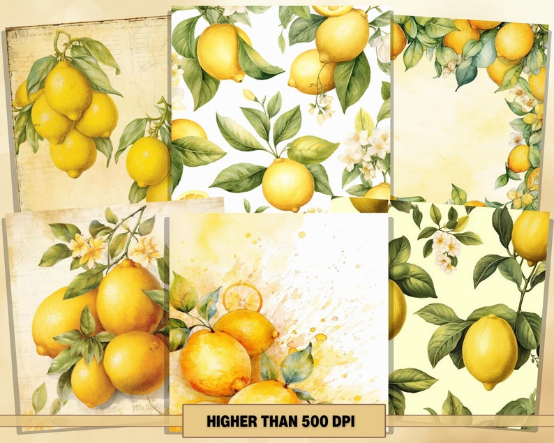 Printable Vintage Lemon Digital Paper Summer Fruit Pages - Etsy