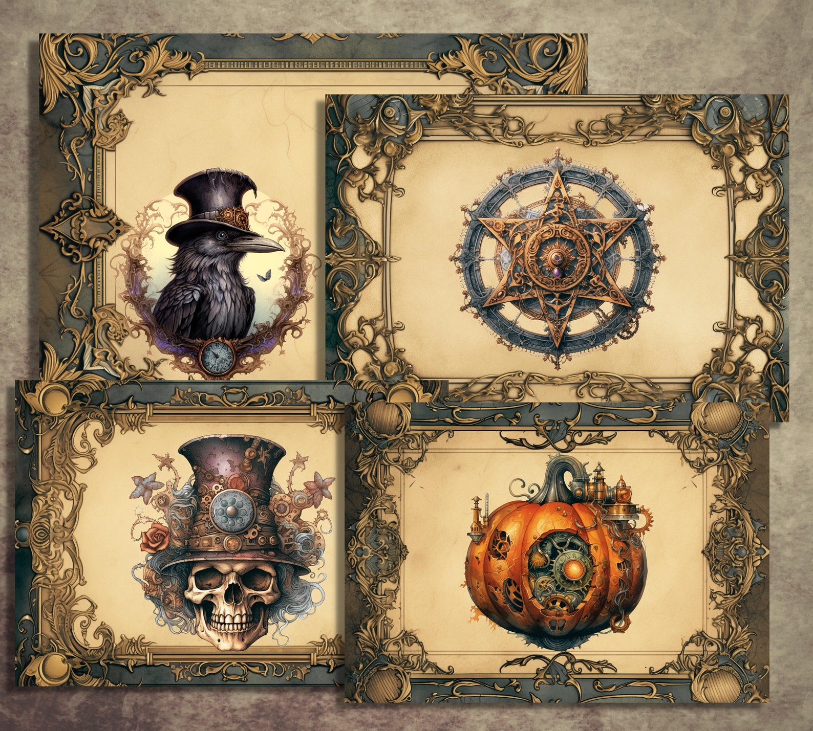 Printable Steampunk Witch Digital Paper Witchy Ephemera - Etsy