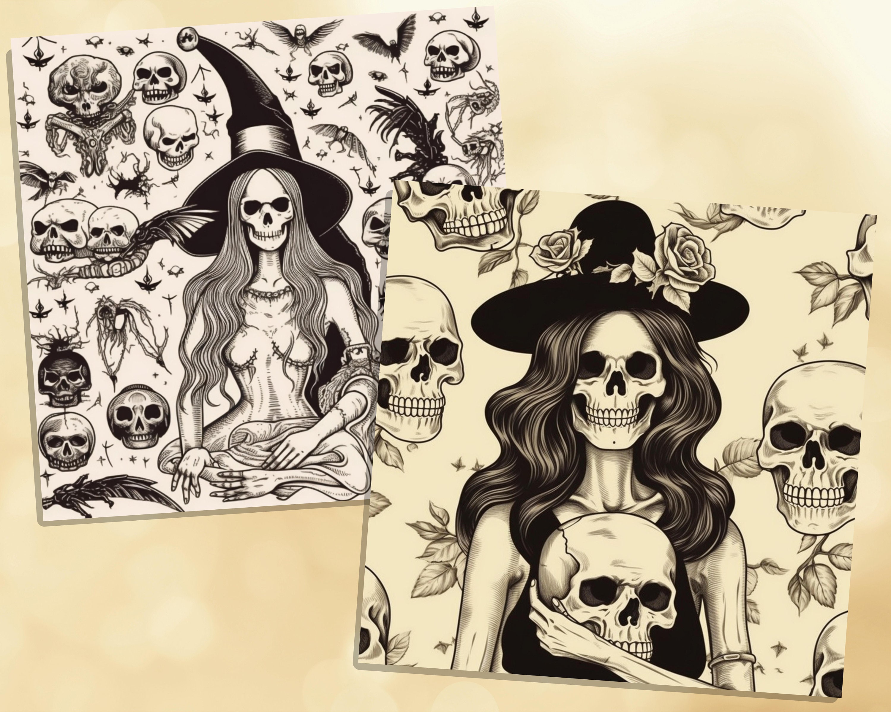 Printable Black & White Halloween Digital Papers Witch Pages - Etsy