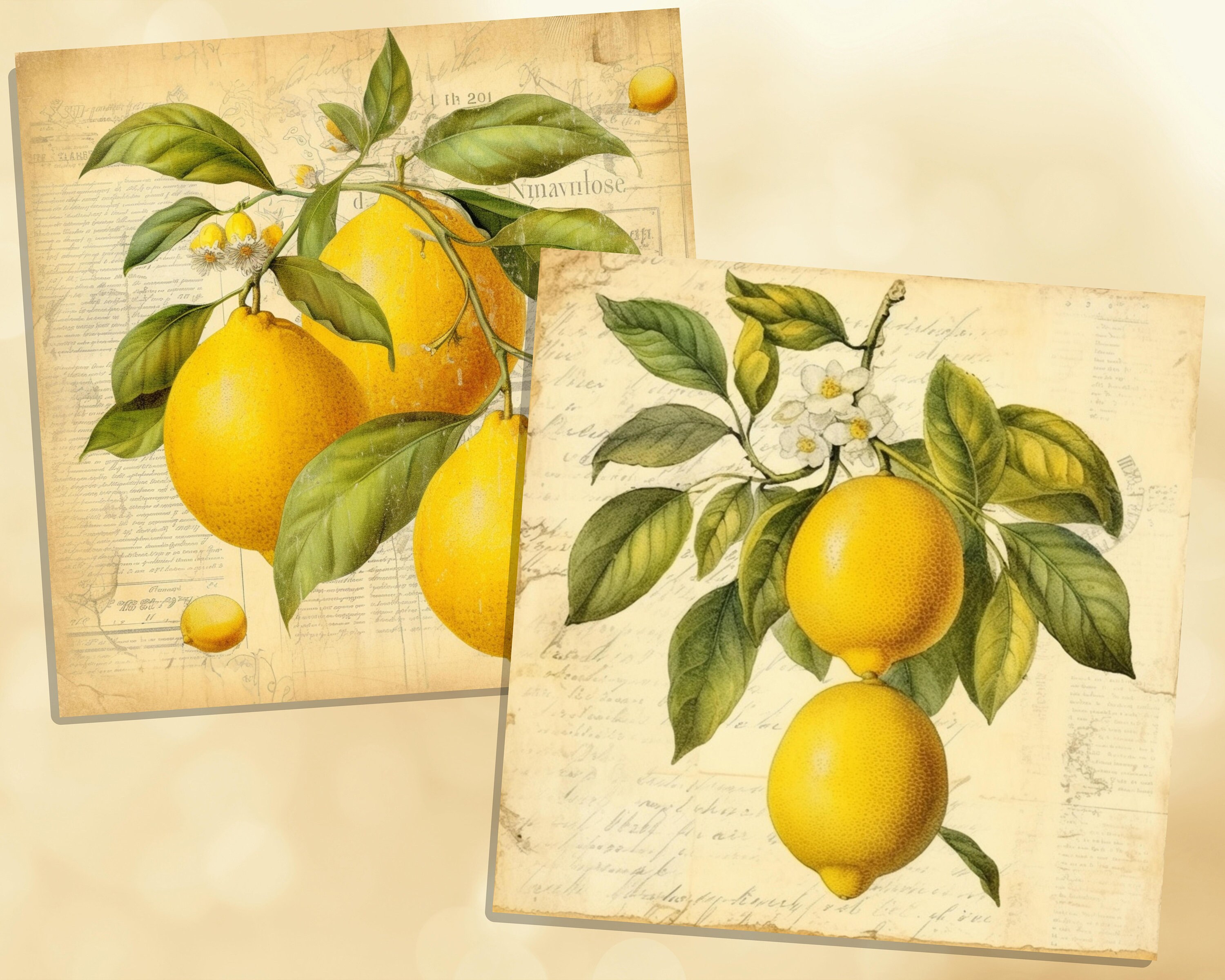 Printable Vintage Lemon Digital Paper Summer Fruit Pages - Etsy