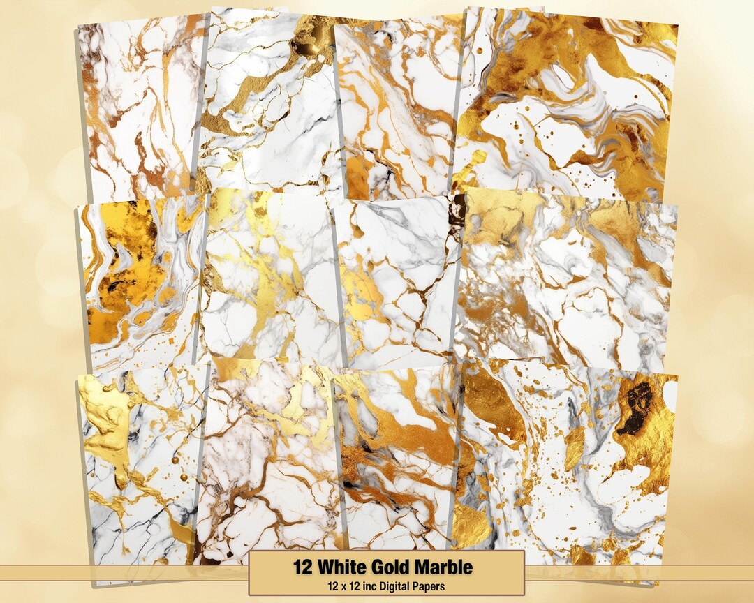 Printable White Gold Marble Textures Digital Papers, Marble Pages ...