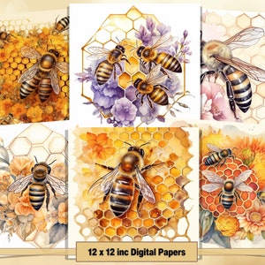 Printable Floral Honey Bee Digital Papers, Beehive Pages, Bee ...