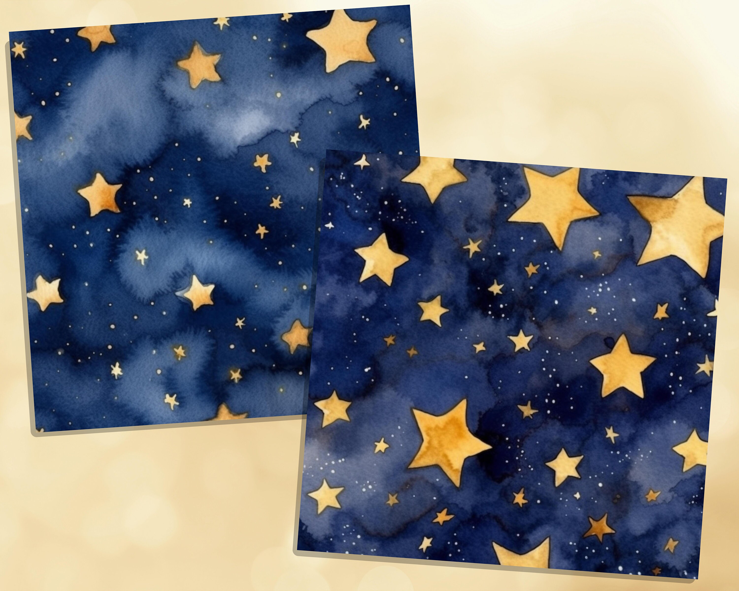 Printable Watercolor Starry Night Digital Papers, Celestial Pages ...