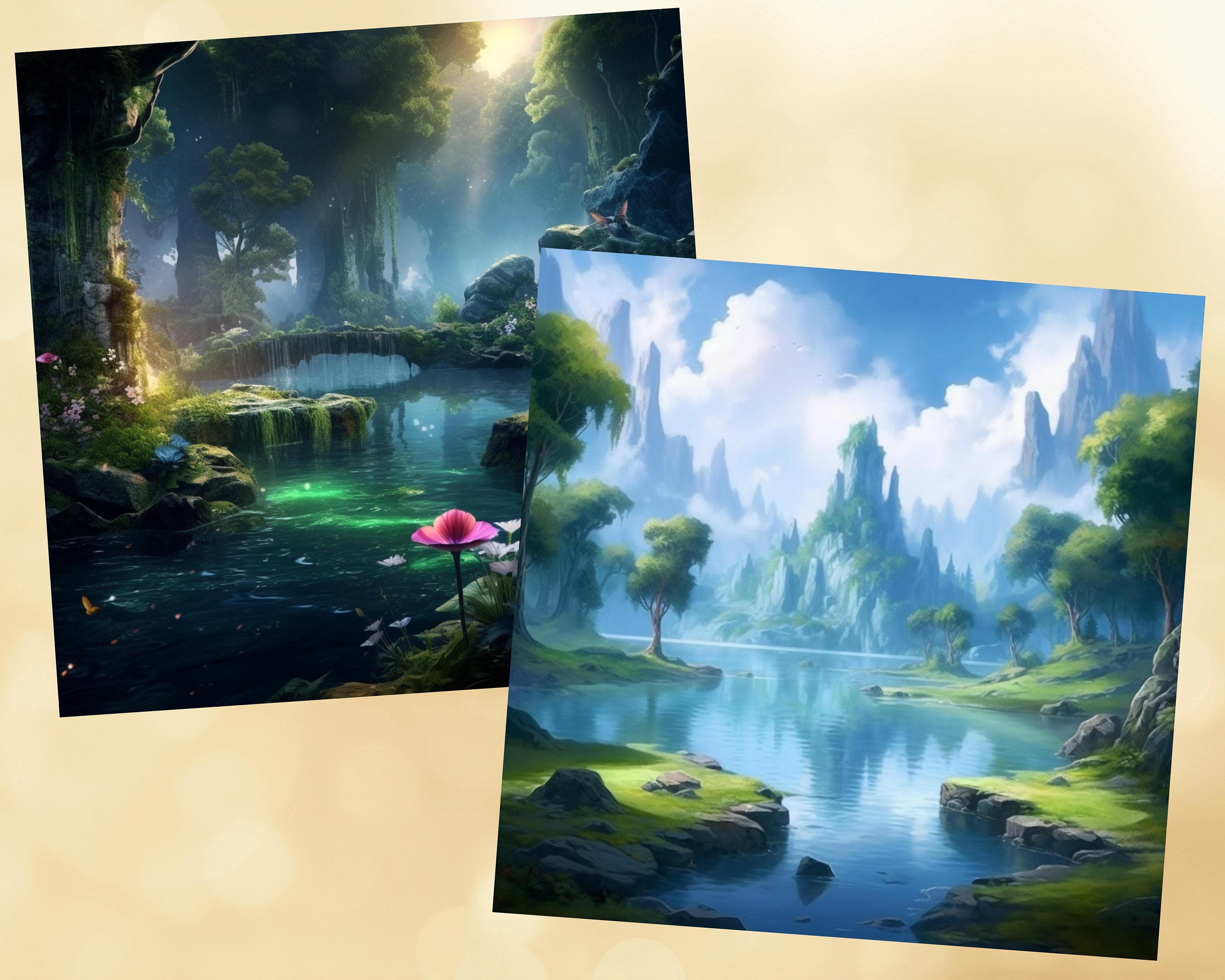 Printable Enchanted Lake Digital Papers, Forest Lake Pages, Landscape ...