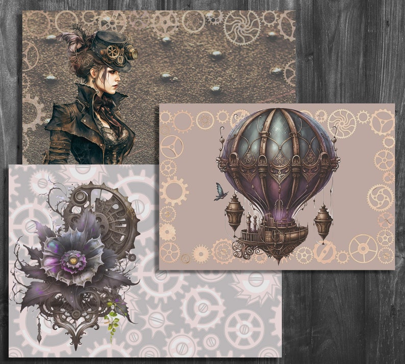 Printable Gothic Steampunk Digital Paper, Goth Distressed Ephemera ...