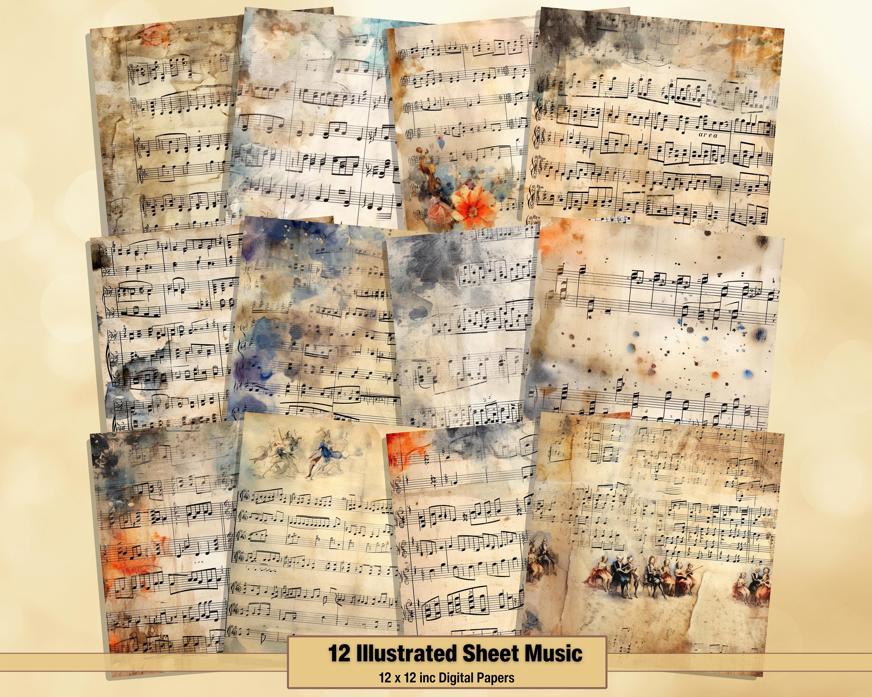 Printable Illustrated Sheet Music Digital Paper, Music Pages ...