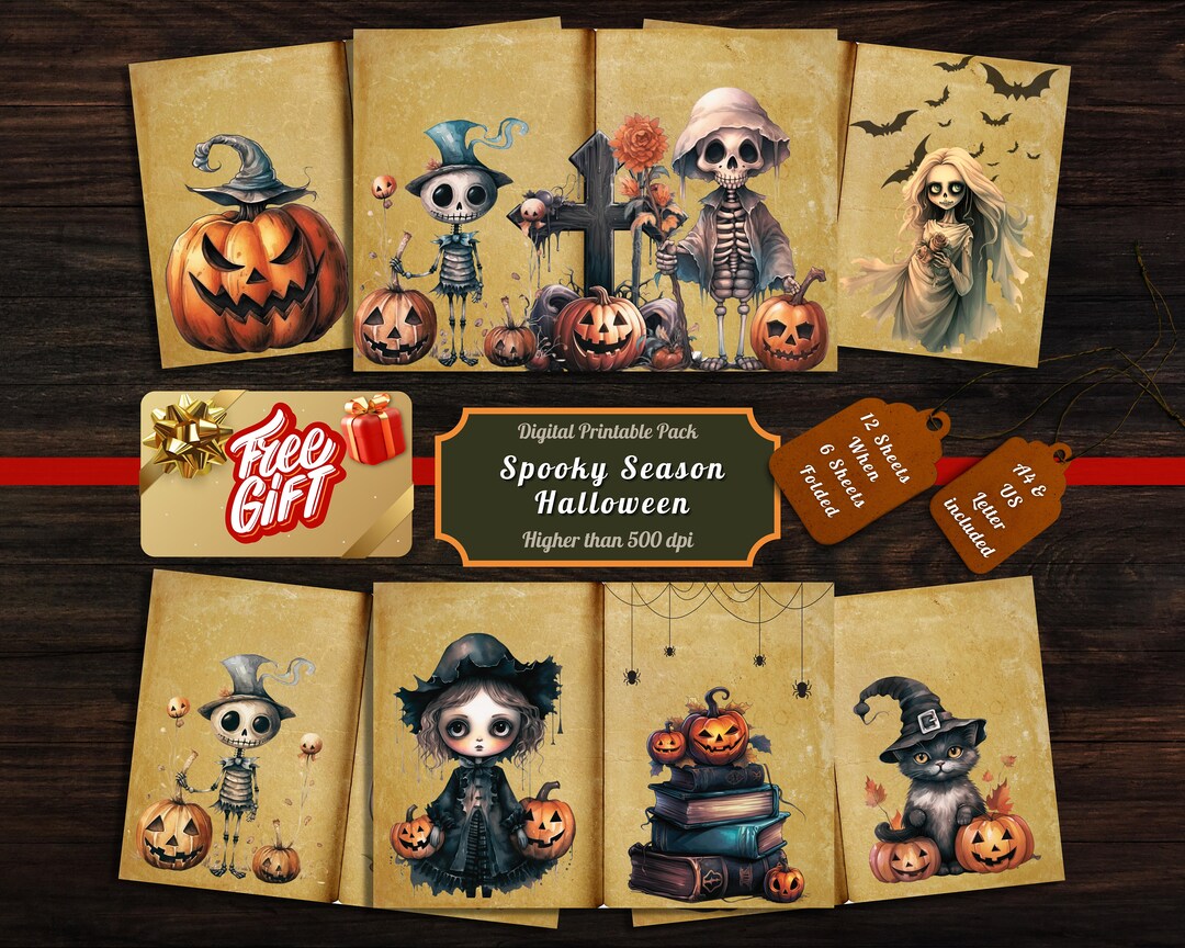 Printable Spooky Season Halloween Digital Papers, Cute Ghost Ephemera ...