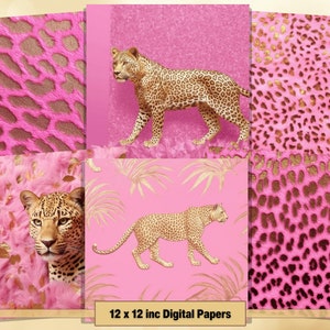 Printable Pink and Gold Leopard Digital Papers, Leopard Spot Pages ...