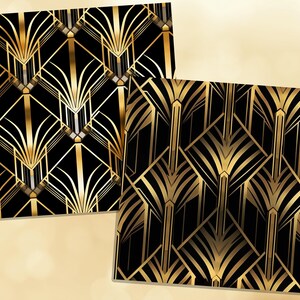 Printable Gold Art Deco Digital Papers, Black and Gold Pages, Retro ...