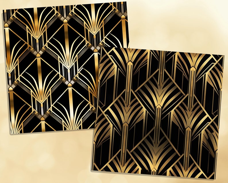 Printable Gold Art Deco Digital Papers Black and Gold Pages - Etsy