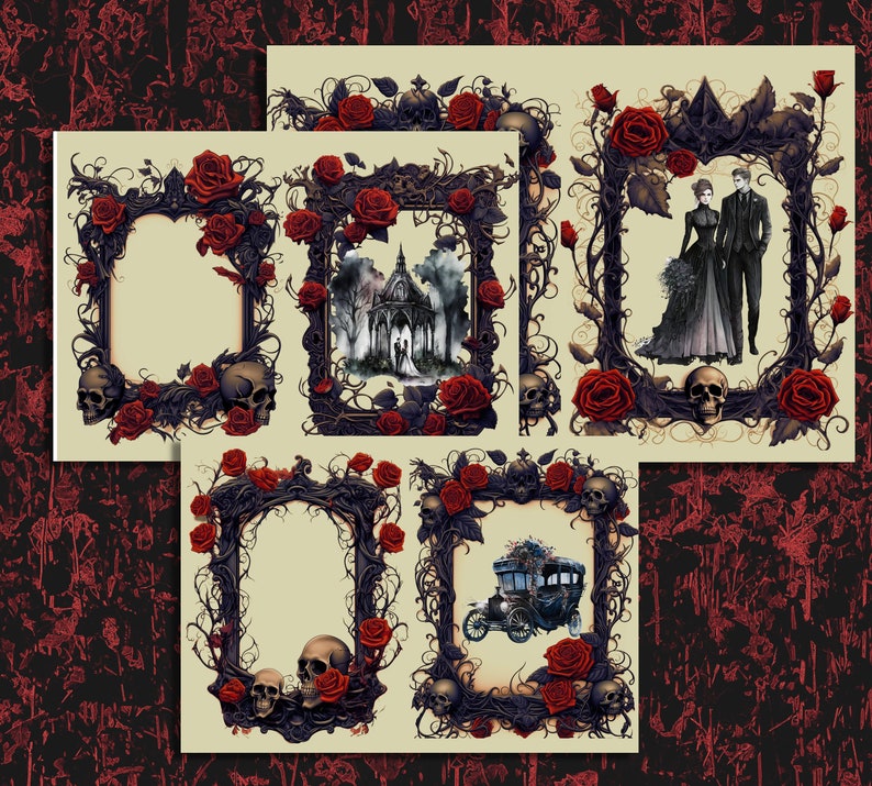 Printable Gothic Wedding Digital Paper, Bride and Groom Ephemera ...