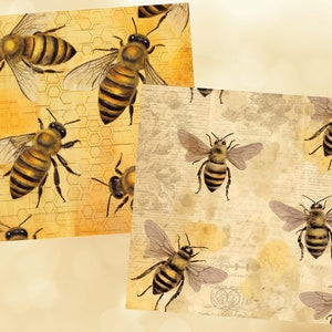 Printable Honey Bee Digital Papers, Queen Bee Pages, Vintage Beehives ...