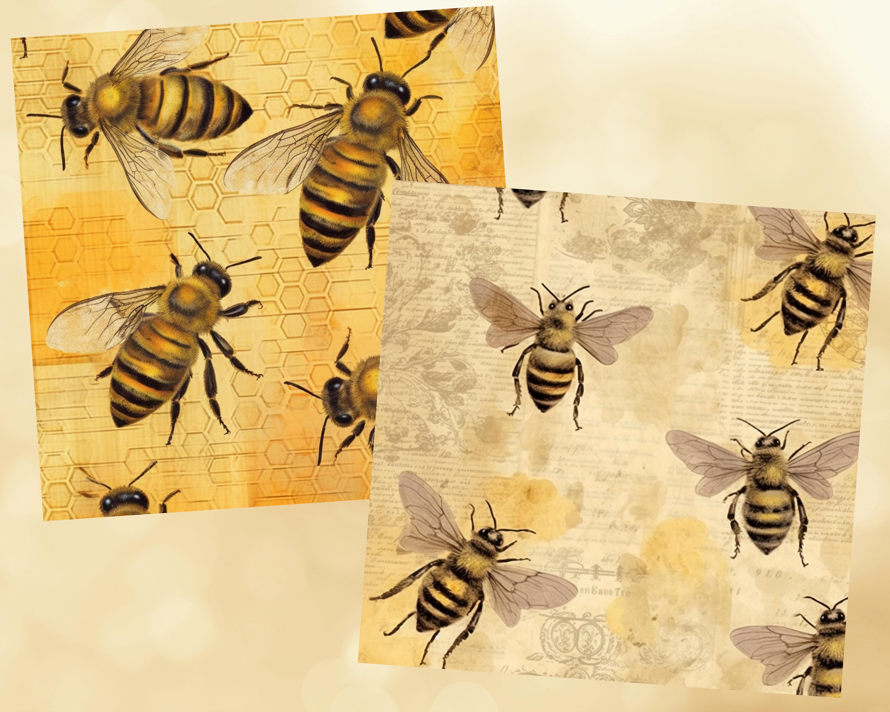Printable Honey Bee Digital Papers, Queen Bee Pages, Vintage Beehives ...