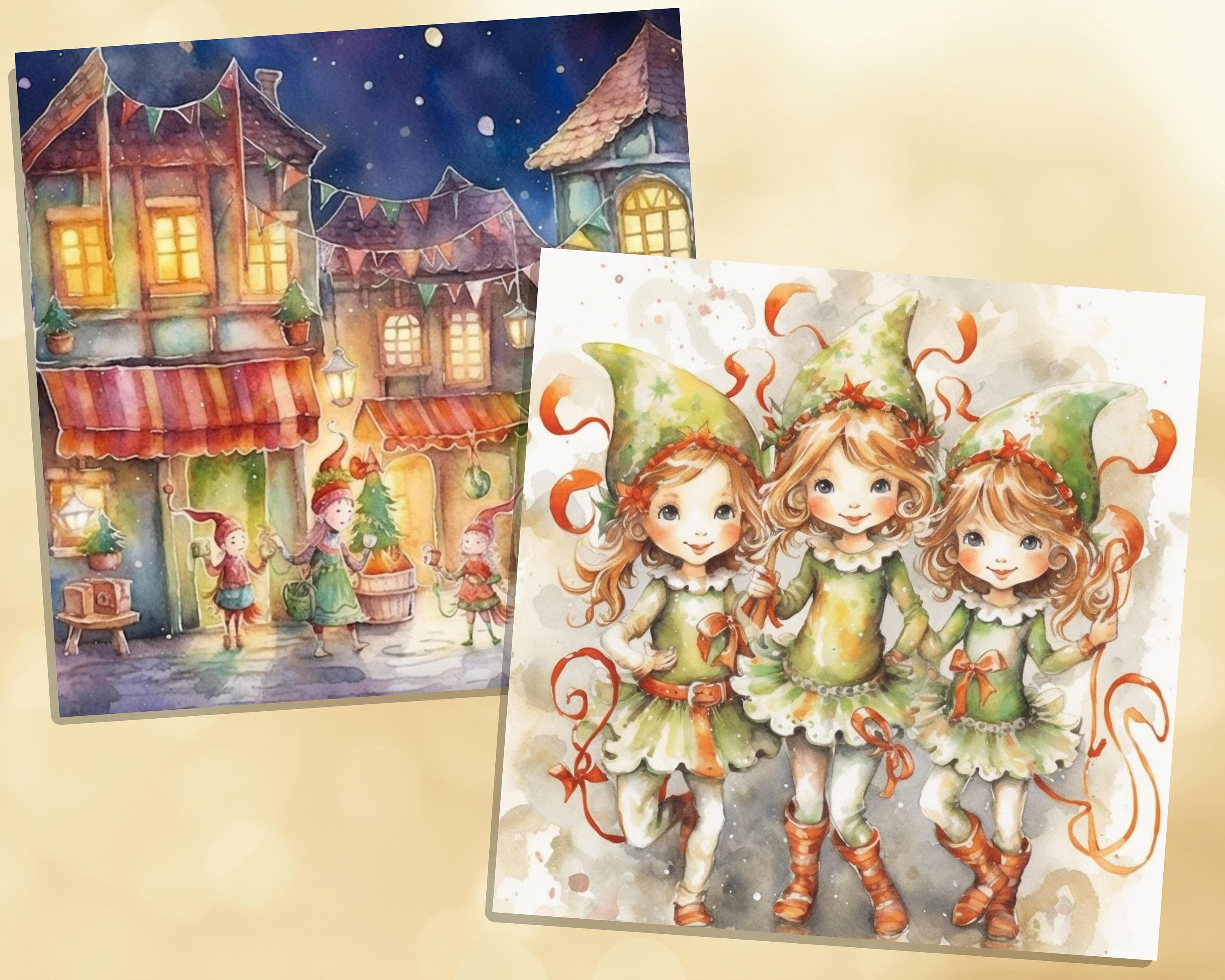 Printable Watercolor Elves Christmas Digital Papers, Elf Pages, Xmas ...