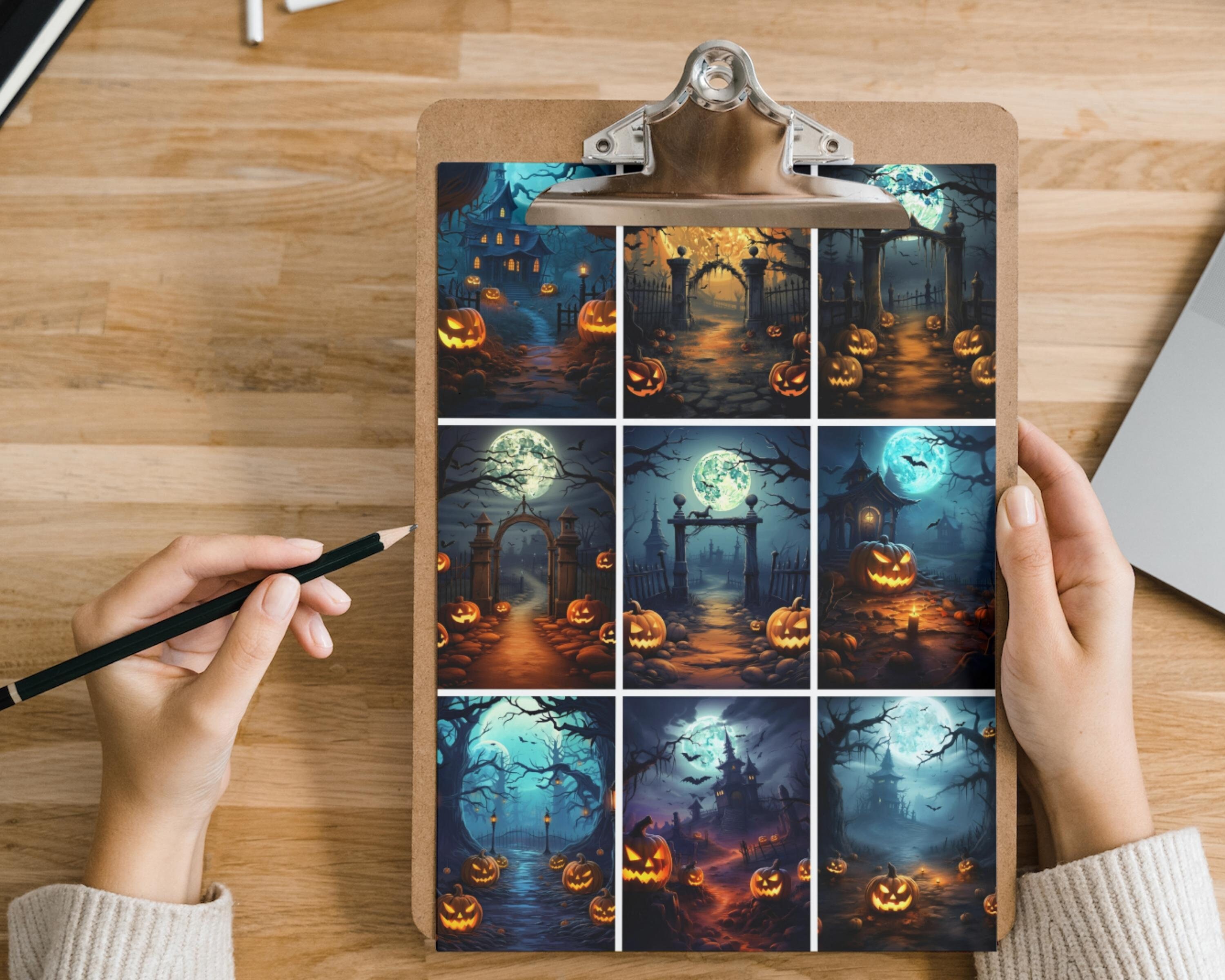 Printable Full Moon Halloween Digital Paper Halloween Pumpkin - Etsy