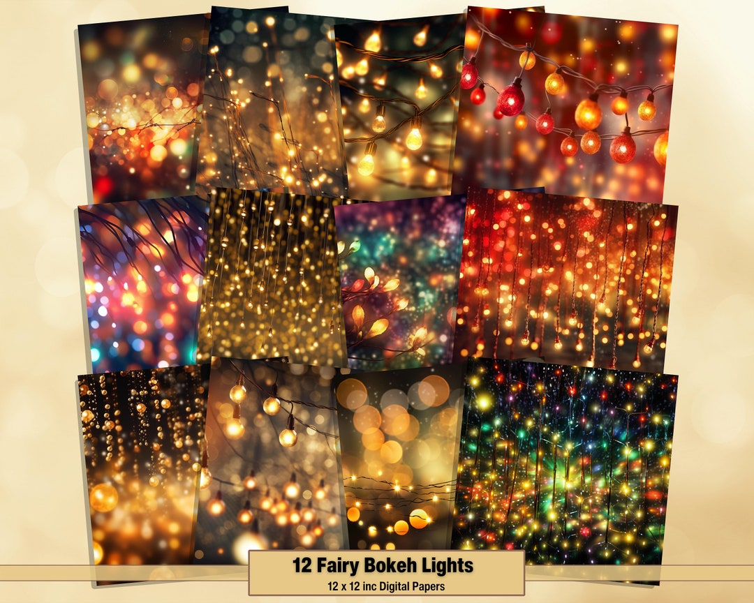 Printable Fairy Lights Digital Papers, Bokeh Pages, Christmas Lights ...