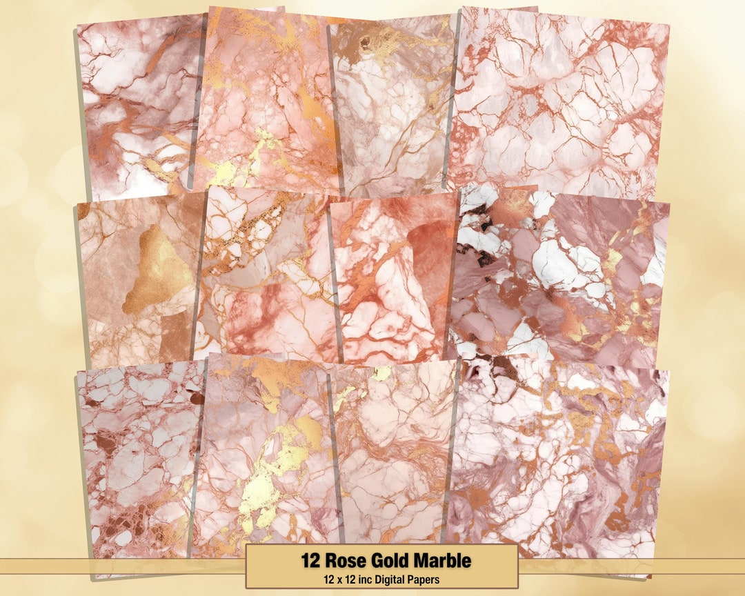 Printable Rose Gold Marble Digital Papers, Marble Textures Page ...