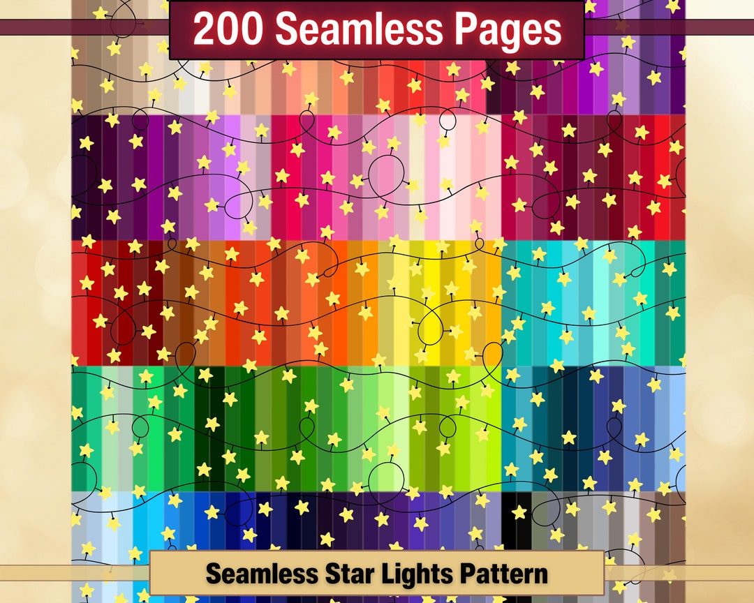 Printable 200 Seamless Star Lights Pattern Digital Papers, Bright Color ...
