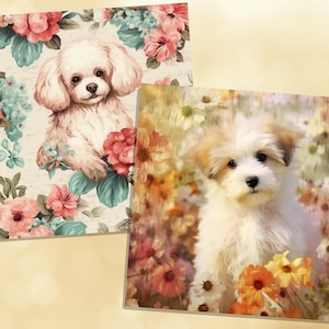 Printable Cute Puppy Digital Papers, Floral Puppy Pages, Cute Dog ...