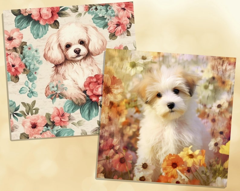Printable Cute Puppy Digital Papers, Floral Puppy Pages, Cute Dog ...