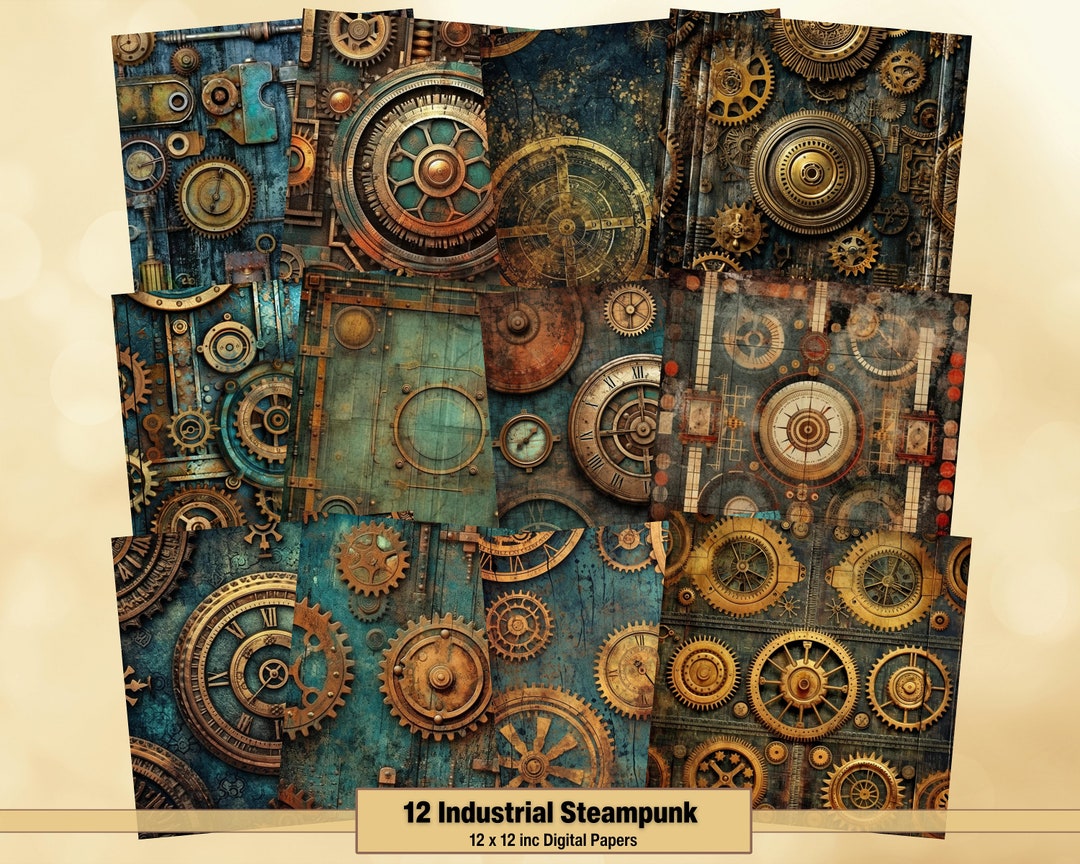 Printable Steampunk Digital Papers, Industrial Pages, Masculine ...