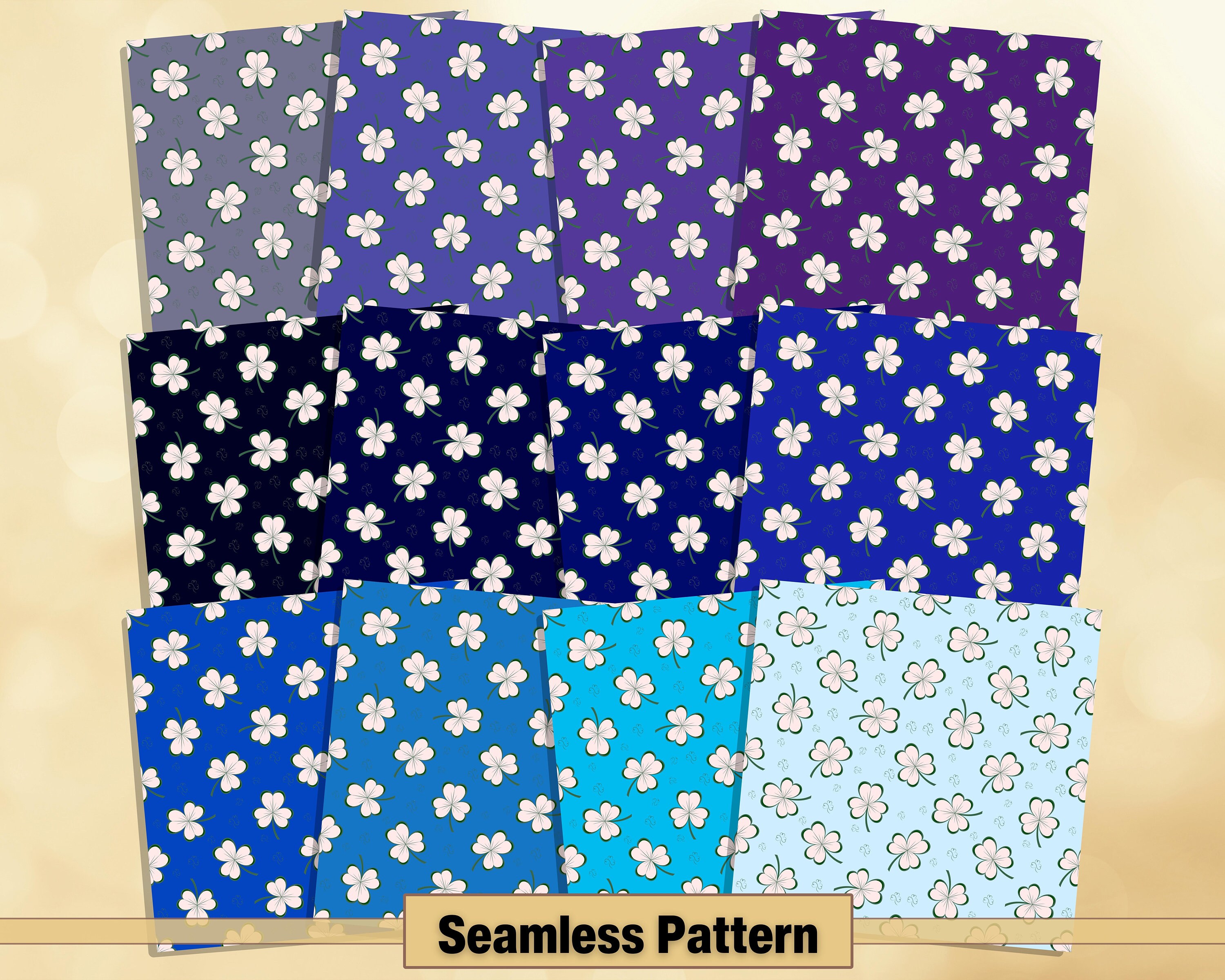 Printable 200 Seamless Clover Pattern Digital Papers, Shamrock Colour ...