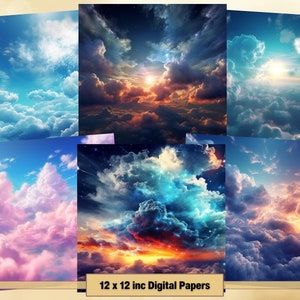 Printable Fantasy Clouds Digital Papers, Cloudy Sky Page, Background ...