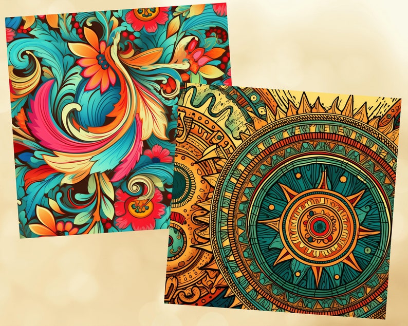 Printable Bohemian Digital Paper, Painted Pages, Boho Background ...