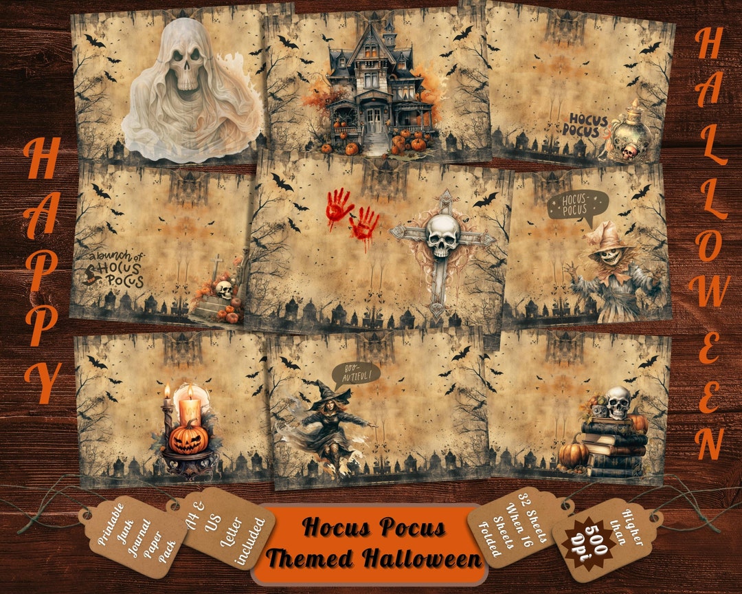 Printable Halloween Hocus Pocus Digital Paper, Halloween Pumpkin ...