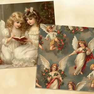 Printable Vintage Christmas Angels Digital Papers, Xmas Angel Pages ...