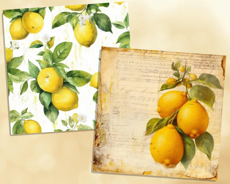 Printable Vintage Lemon Digital Paper Summer Fruit Pages - Etsy