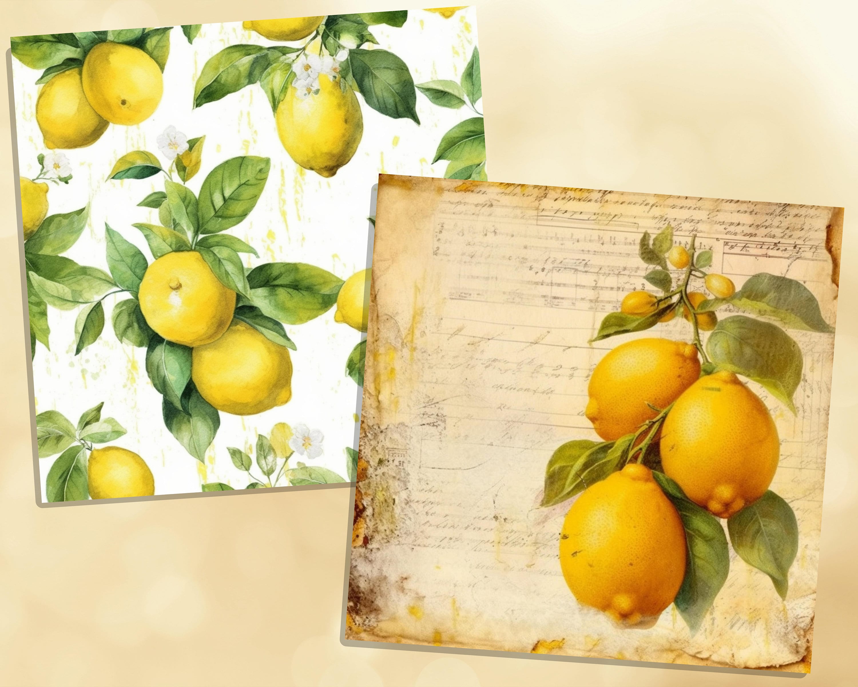 Printable Vintage Lemon Digital Paper, Summer Fruit Pages, Background ...