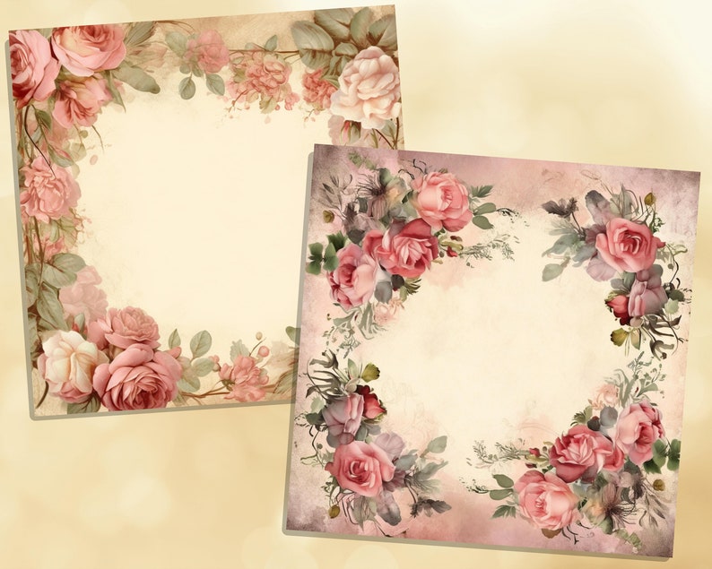 Printable Pink Roses Border Digital Papers Shabby Chic Pages - Etsy